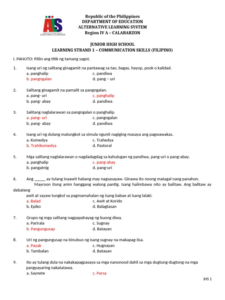 LS 1 Communication Skills Filipino | PDF