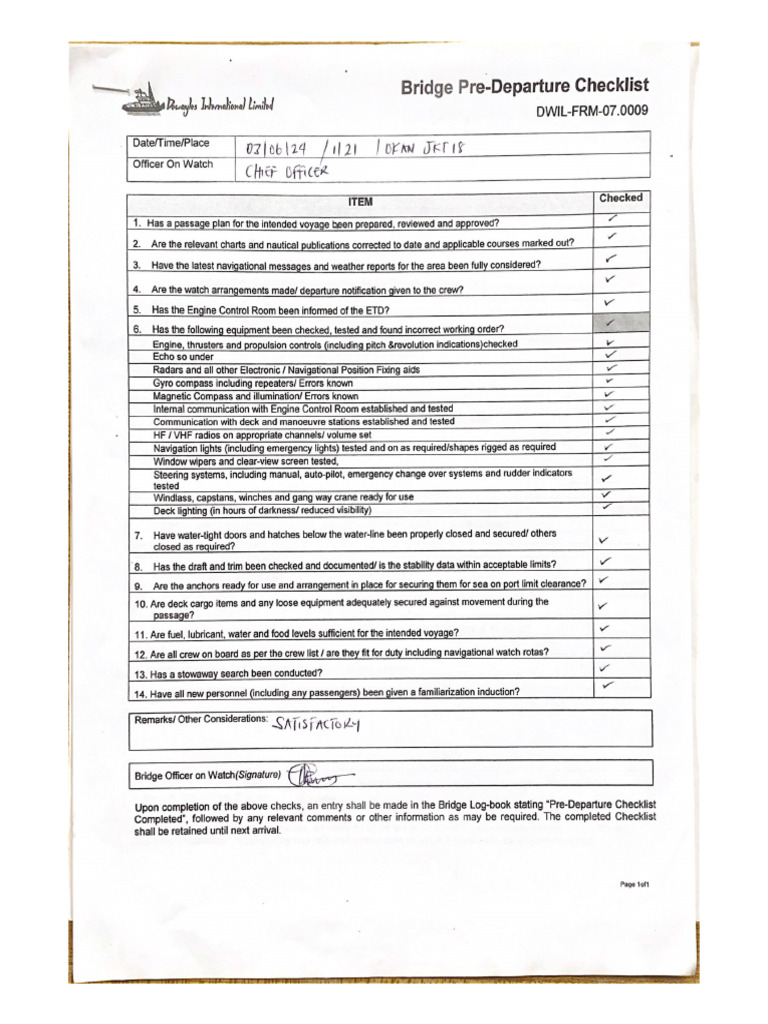 Bridge Pre-Departure Checklist | PDF