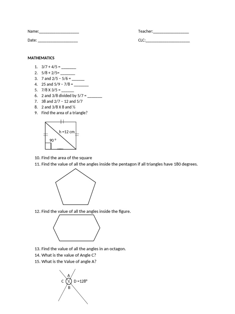Mathematics 20 Items With Key To Correction | PDF