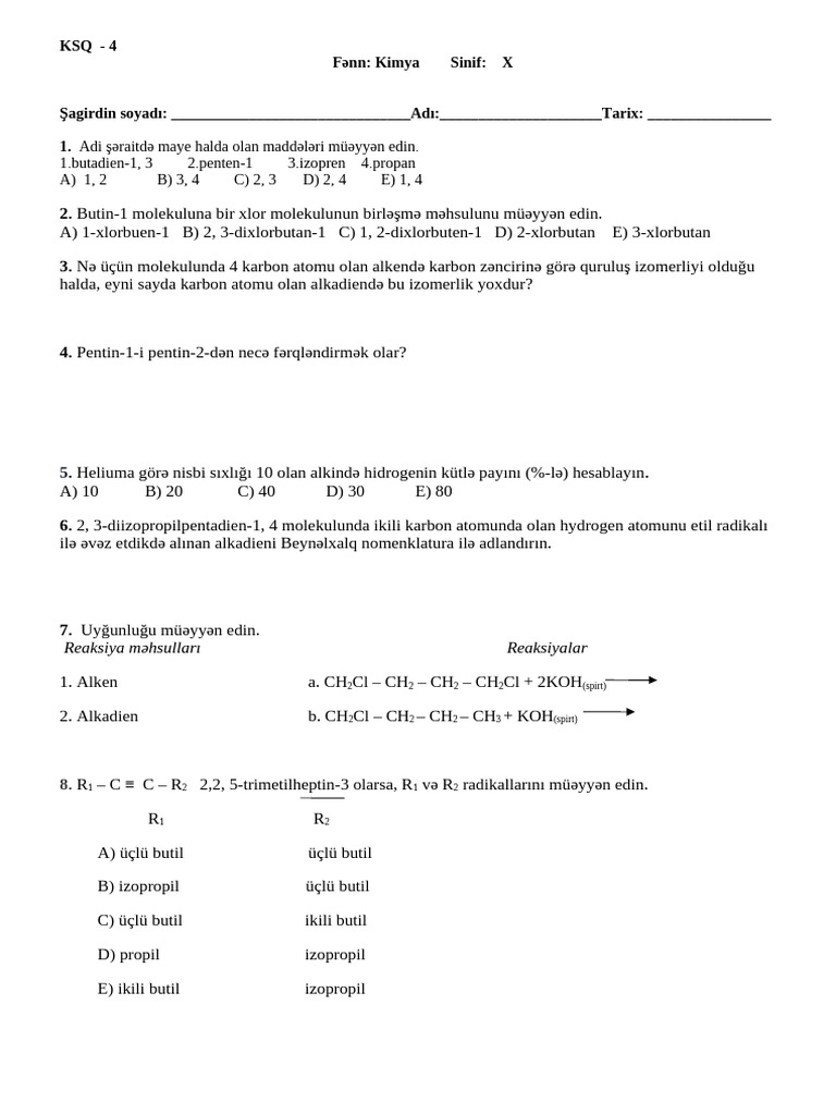 Kimya 10 Cu Sinif ksq-4 | PDF