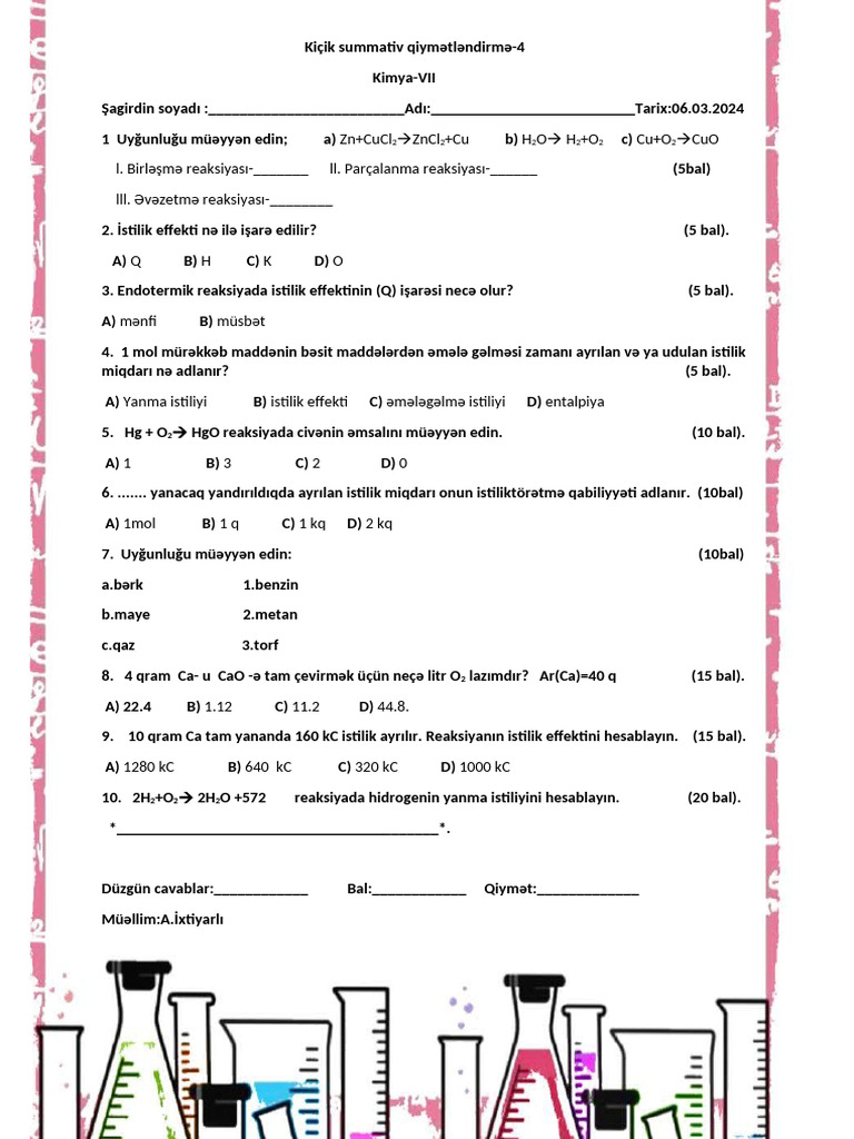 Kimya 7 Sinif ksq-4 | PDF