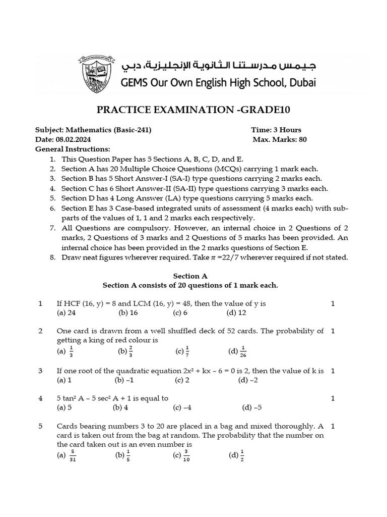 Mathematics Basic QP | PDF