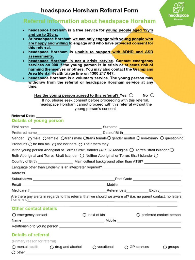A. Headspace Horsham Referral Form Mar24 | PDF