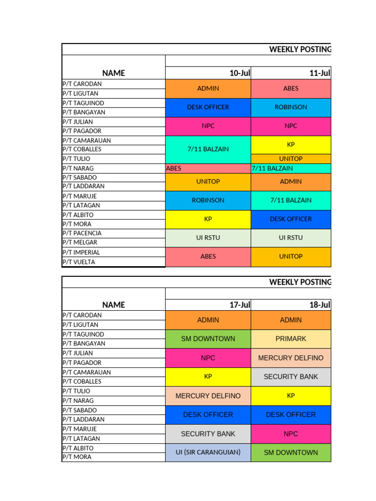 WEEKLY POSTING OF SCHEDULE July 24-28 | PDF