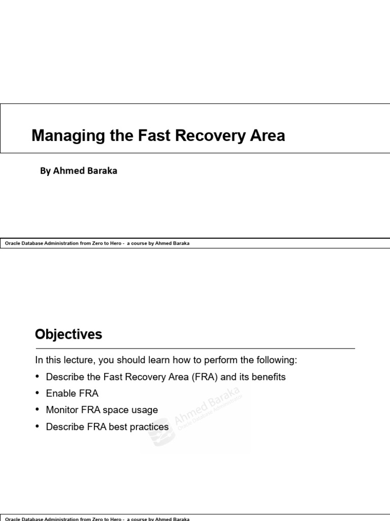 Managing the Fast Recovery Area | PDF