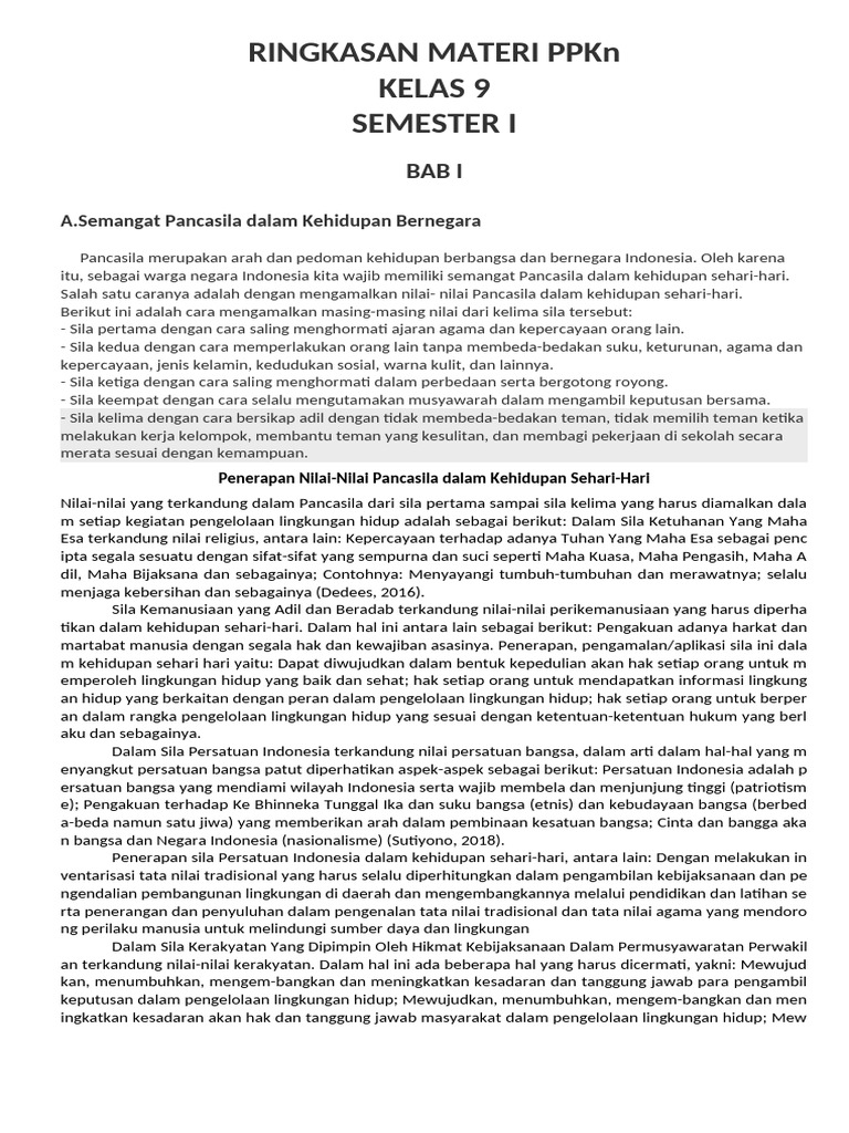 RINGKASAN MATERI PPKn 9 | PDF