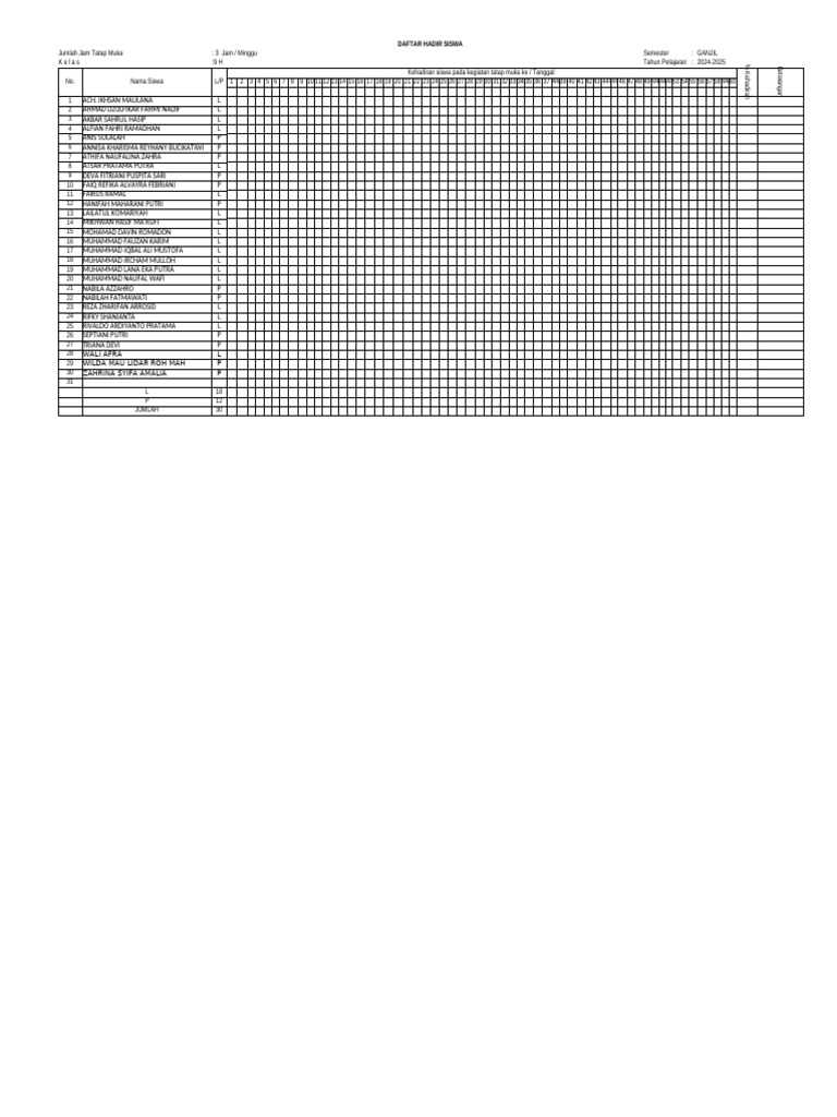 Absensi Siswa 9 H | PDF