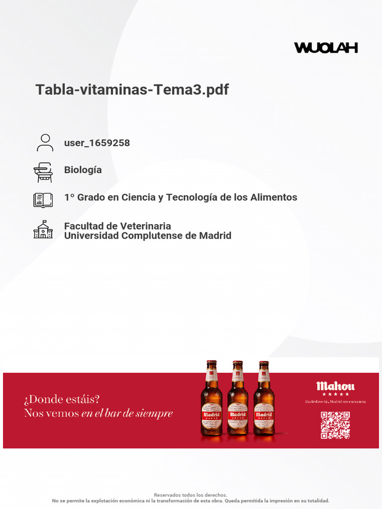 Tabla Vitaminas Tema3 | PDF