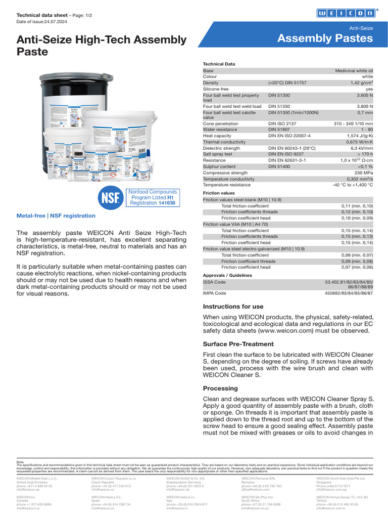 En GB TDS Anti-Seize High-Tech Assembly Paste | PDF