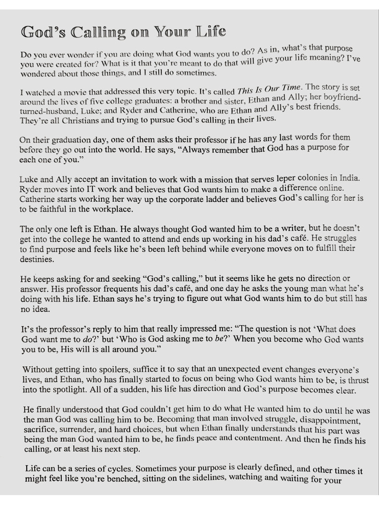 God's Calling For Your Life | PDF