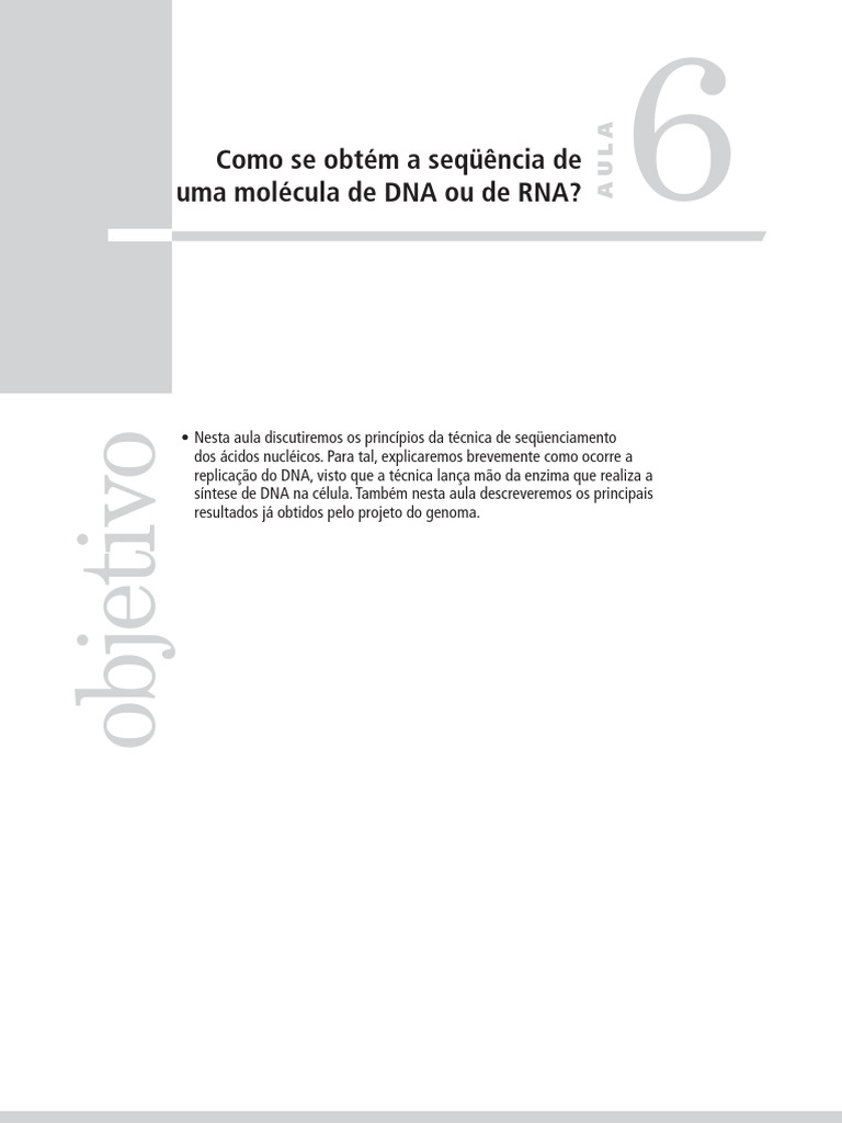 Aula 6 - Como Se Obtém A Seqüência de Uma Molécula de DNA Ou de RNA | PDF Aula 6 - Como Se Obtém A Seqüência de Uma Molécula de DNA Ou de RNA | PDF