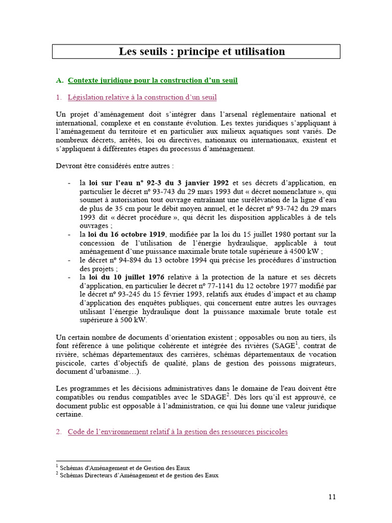 Les Seuils: Principe Et Utilisation: A. Contexte Juridique Pour La ...