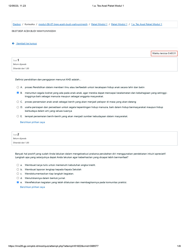 1.a. Tes Awal Paket Modul 1 | PDF