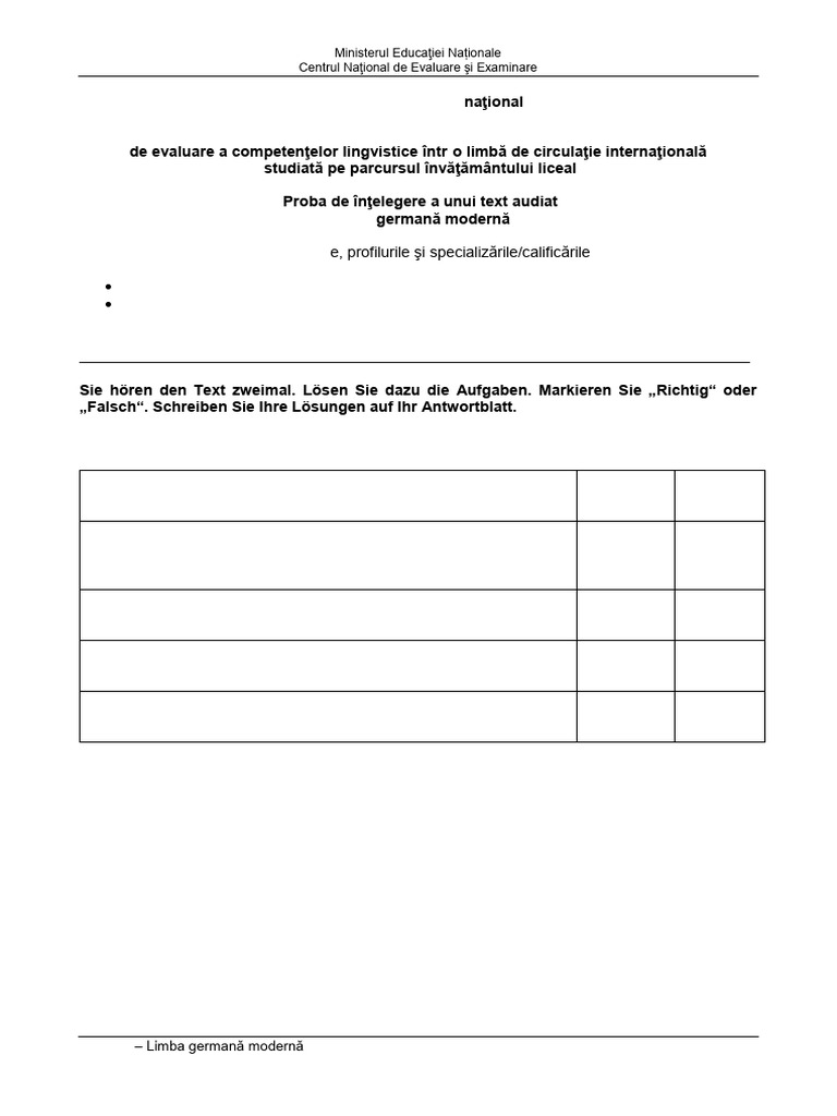 C Germana Moderna Audio Text Model Subiect | PDF