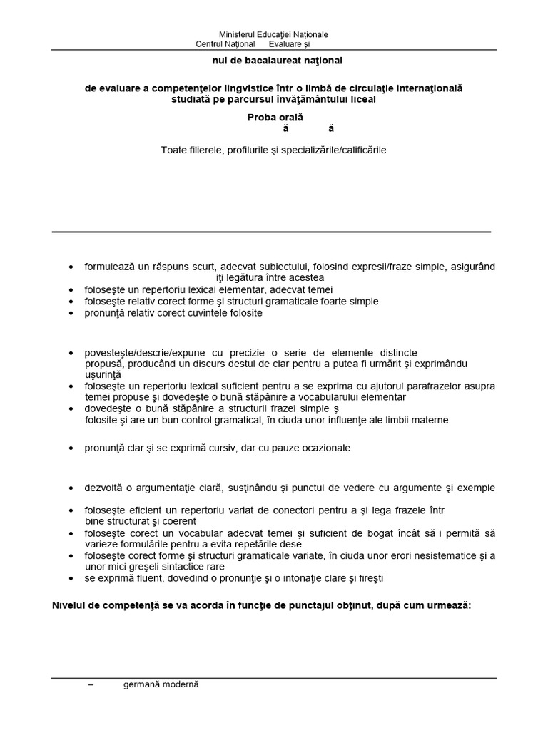 C Germana Moderna Oral Model Barem | PDF
