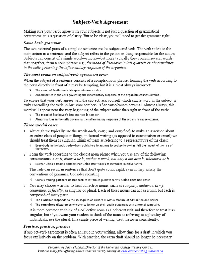 Subject Verb Agreement | PDF