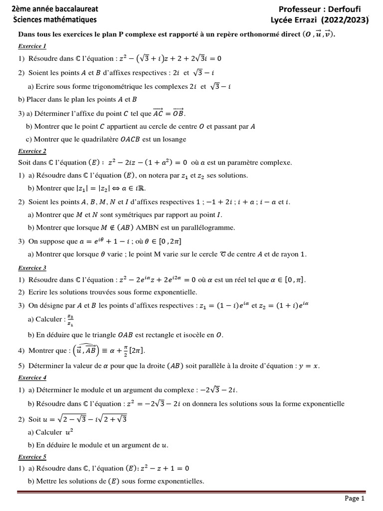 Complexes Exercices | PDF