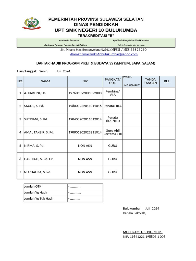 Daftar Hadir 3s | PDF