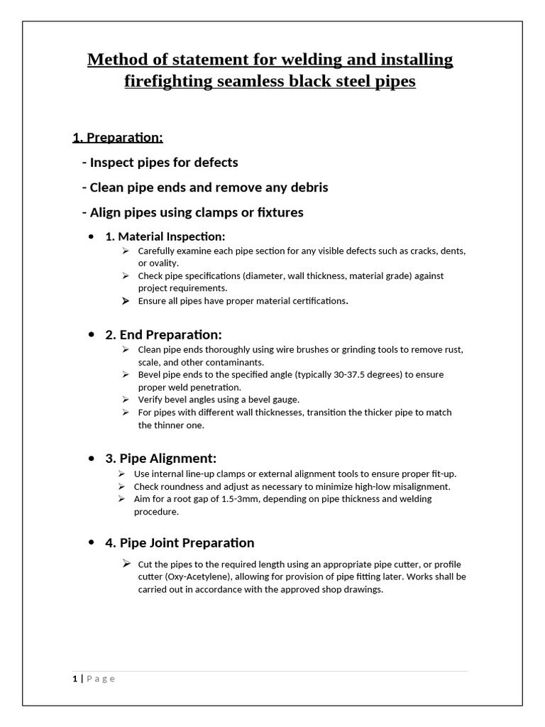 Method Statement For Welding and Installing Firefighting Seamless Black ...