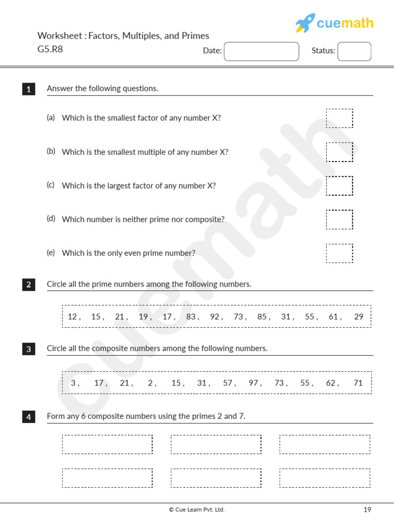 5th Grade Math Worksheet Factors and Multiples | PDF