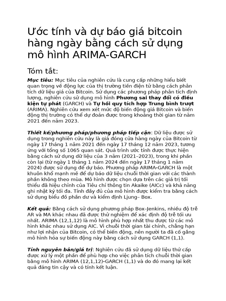10 Estimating And Forecasting Bitcoin Pdf Vietnam Southeast Asia