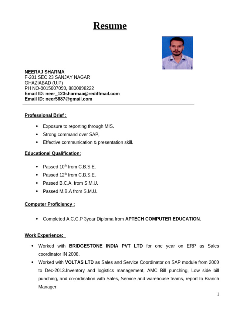 Neeraj Resume | PDF | Service Industries | Career & Growth