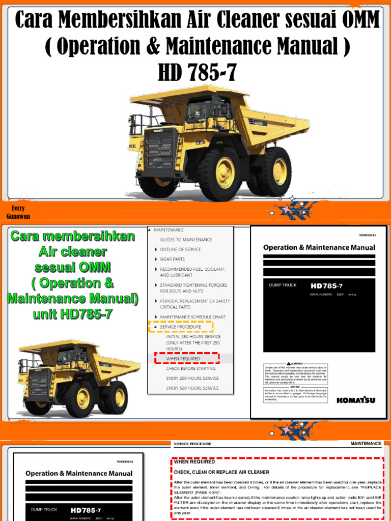 Cara Membersihkan Air Cleaner Sesuai OMM HD785-7 | PDF