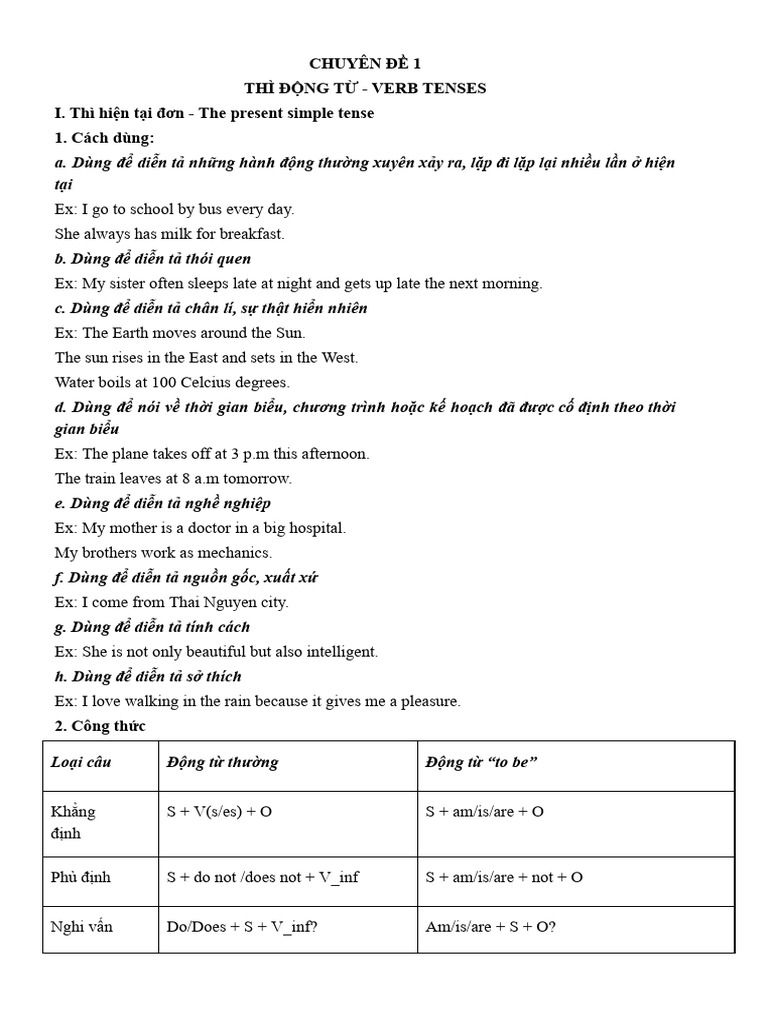 Thì Đ NG T - Verb Tenses | PDF
