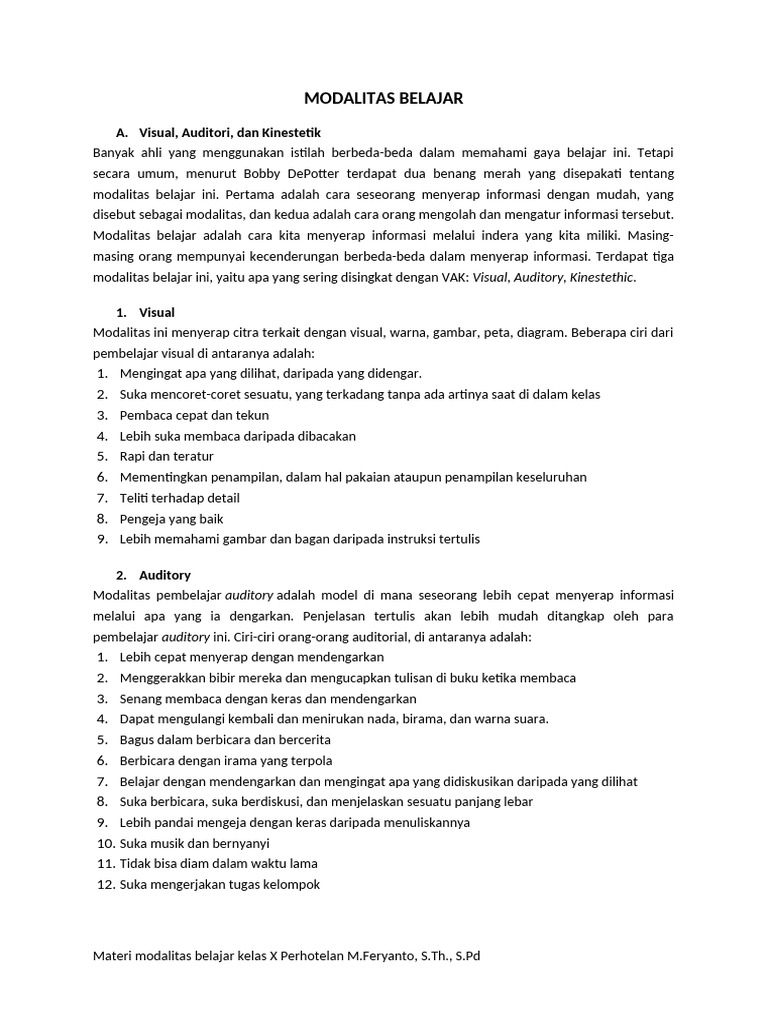 Materi Modalitas Belajar | PDF