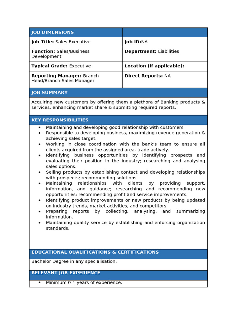 Sales Executive Job Description | PDF | Business