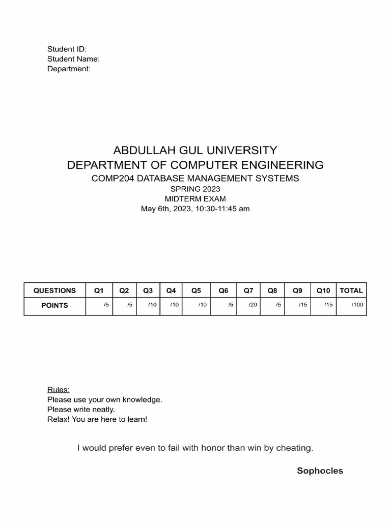 Database Midterm Exam | PDF Database Midterm Exam | PDF