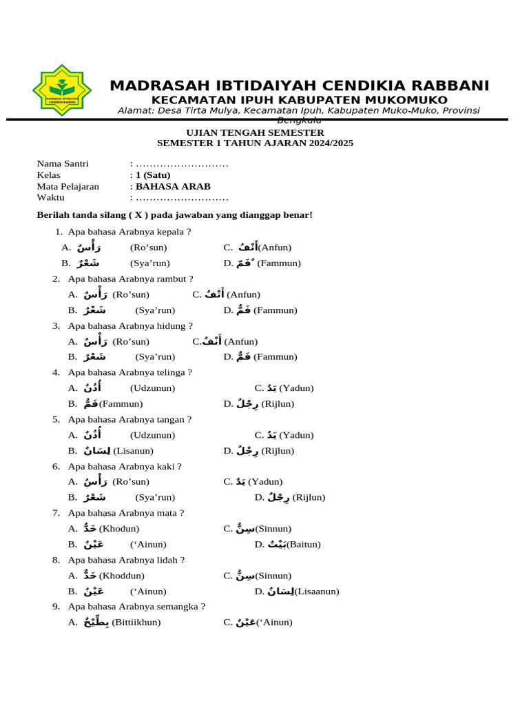 Soal Bahsa Arab MI | PDF