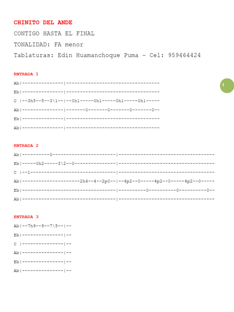 Chinito Del Ande Contigo Hasta El Final Tabs Mundo Requinto by Edin | PDF