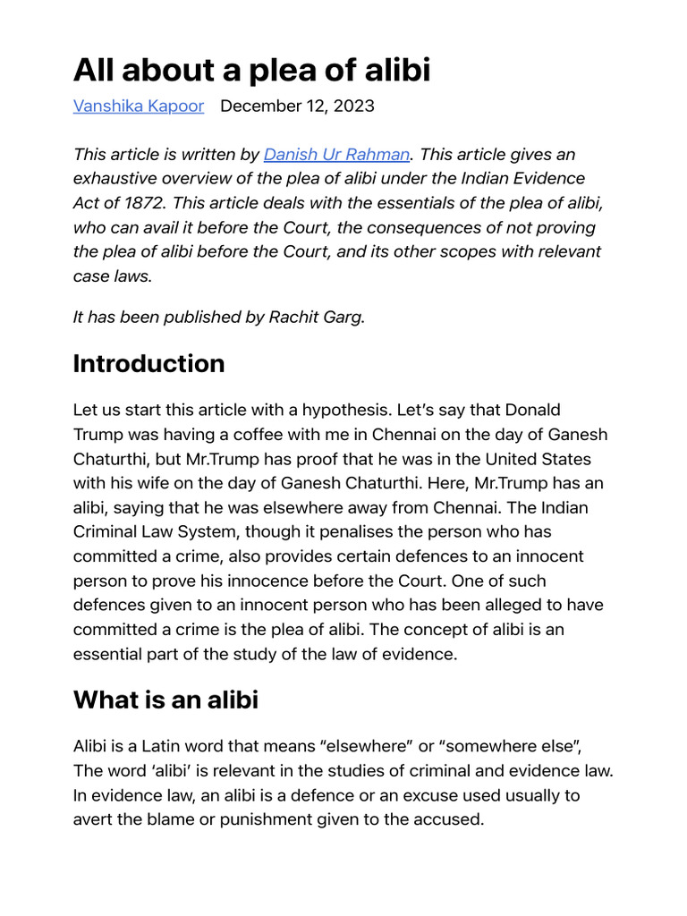 All About A Plea of Alibi - Ipleaders | PDF | Burden Of Proof (Law) | Plea