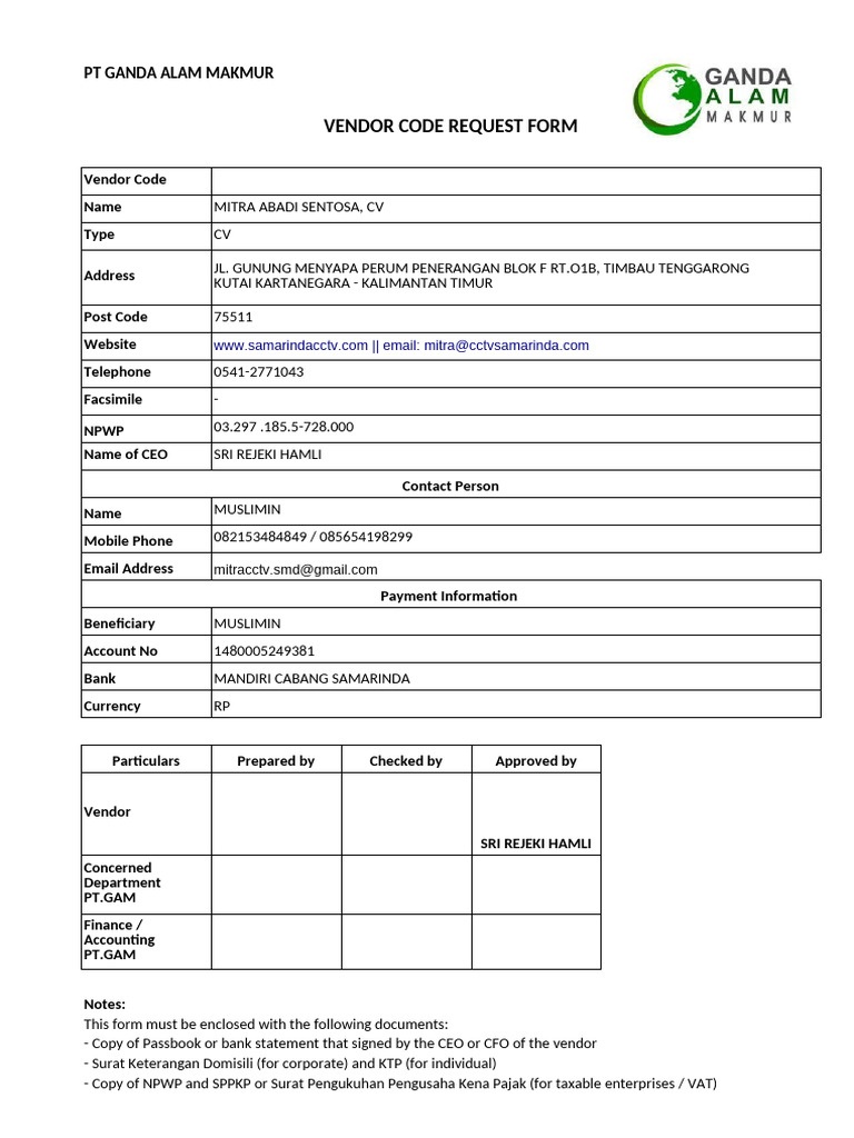 Vendor Request Form | PDF