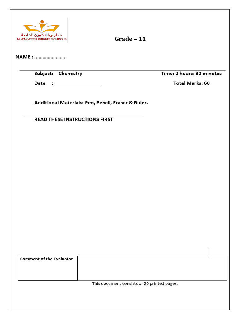 Sample Exam and Extra Revision Questions G11 Chemistry Second Semester ...