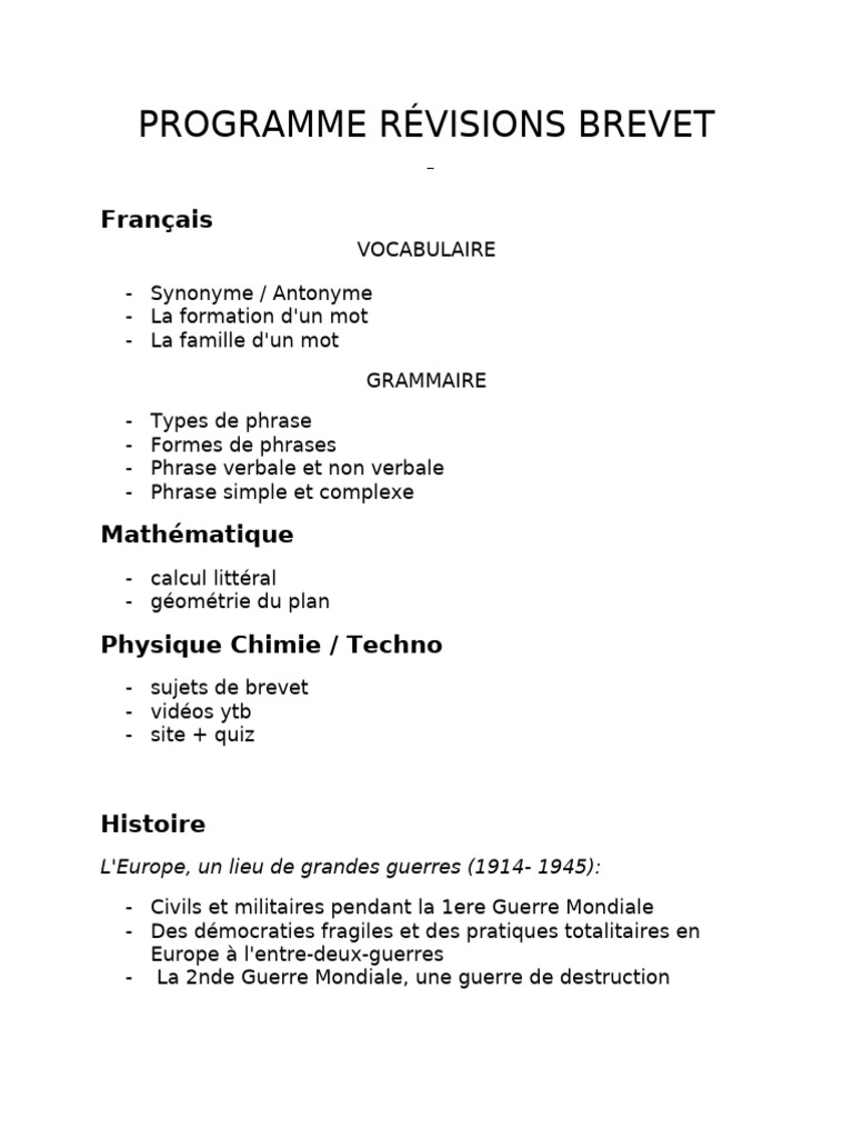 Programme Brevet | PDF