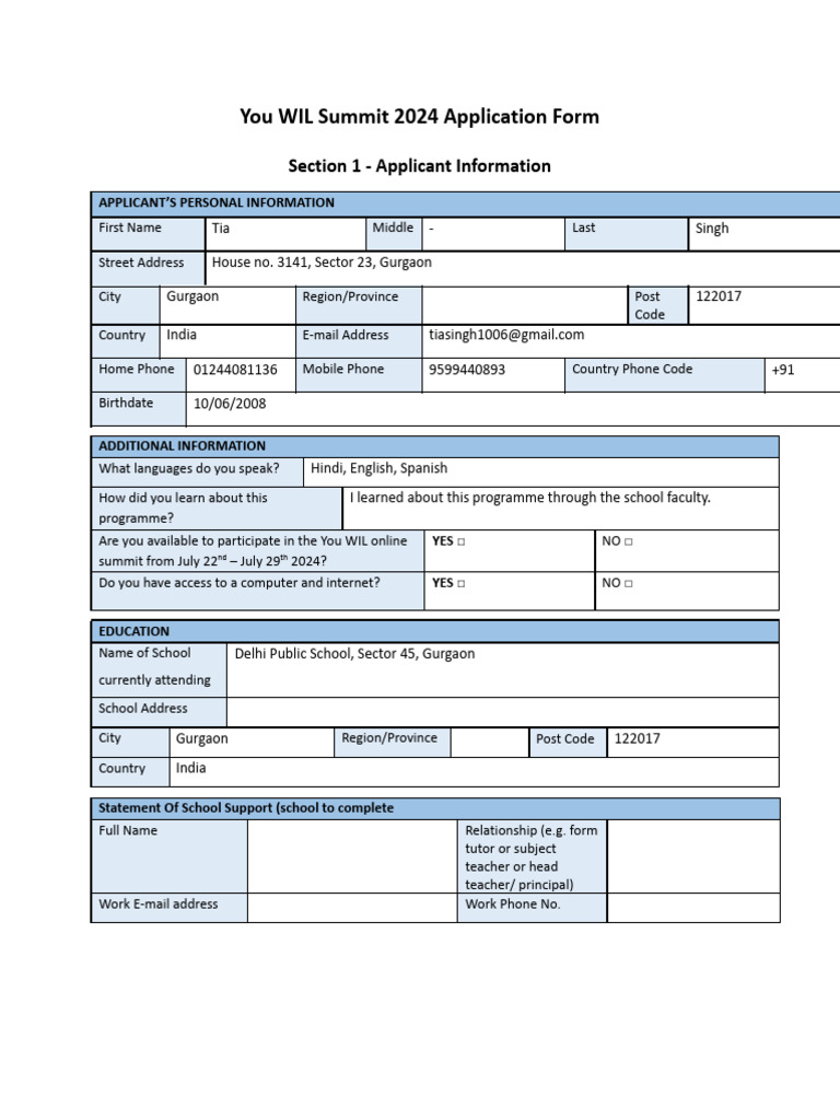 You WIL 2024 Application Form (FINAL) | PDF