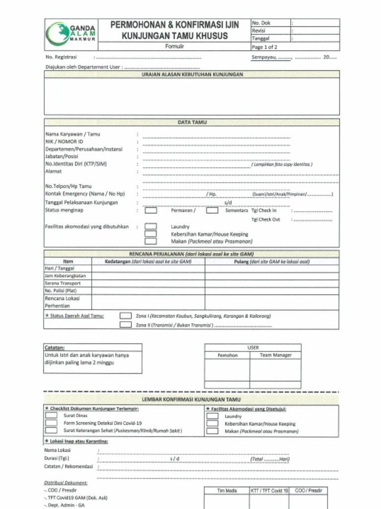 Form Kunjungan Tamu Khusus | PDF
