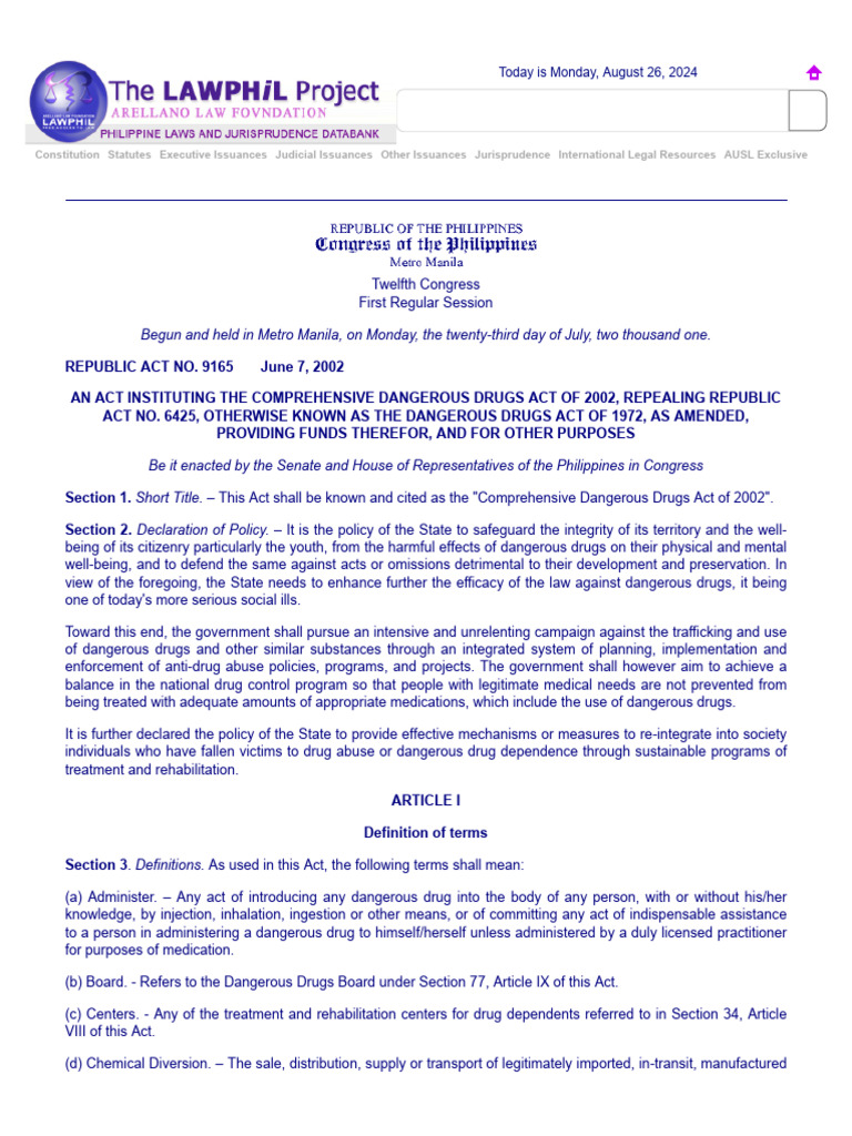 Republic Act No. 9165 | PDF