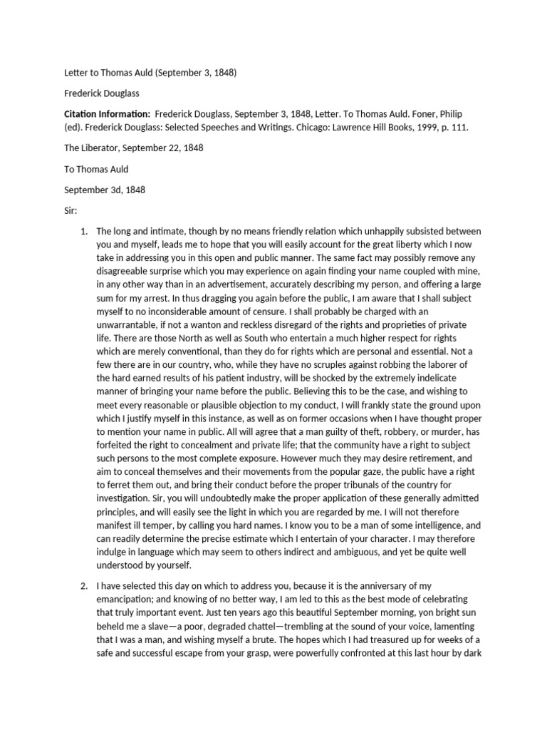 Letter To Thomas Slave Owner | PDF