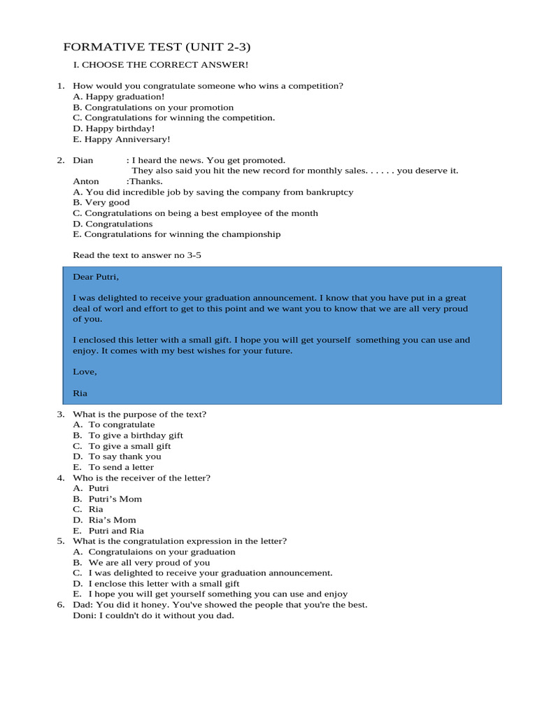 Formative Test | PDF
