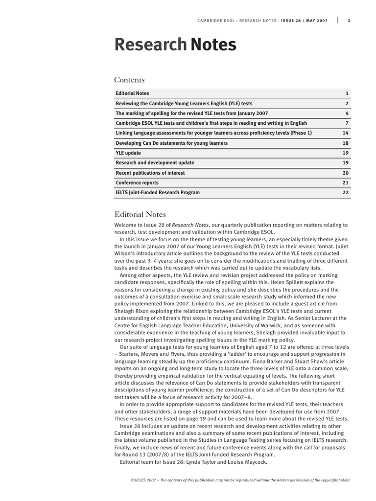 Cambridge ESOL YLE Tests and Children S | PDF