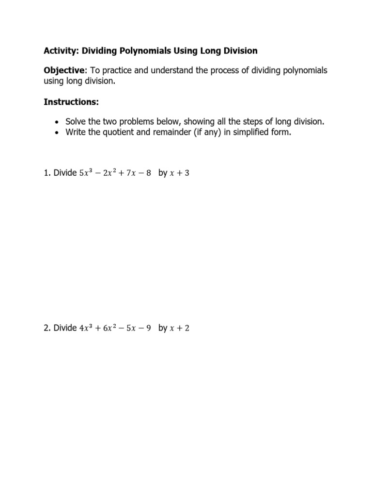 Division of Polynomials Long Division | PDF