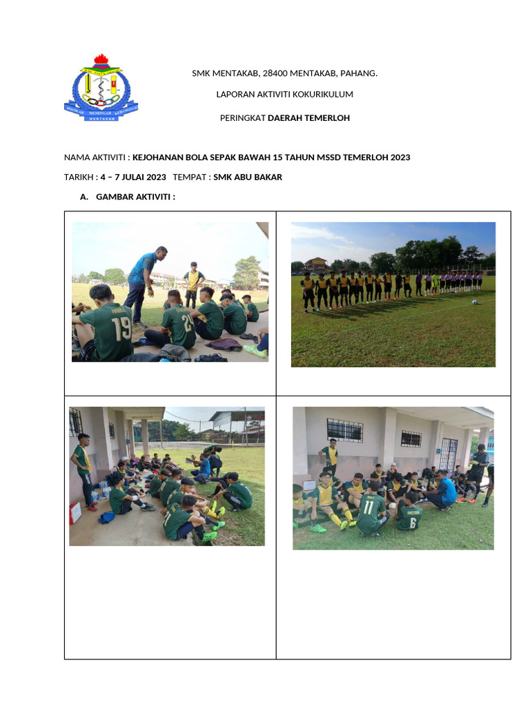 CONTOH LAPORAN MSSD BOLA SEPAK B15 SMK | PDF