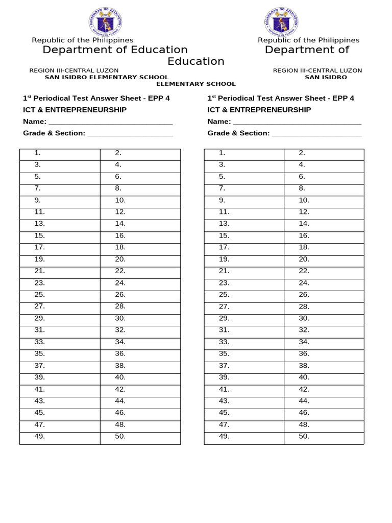 Answersheet Epp | PDF