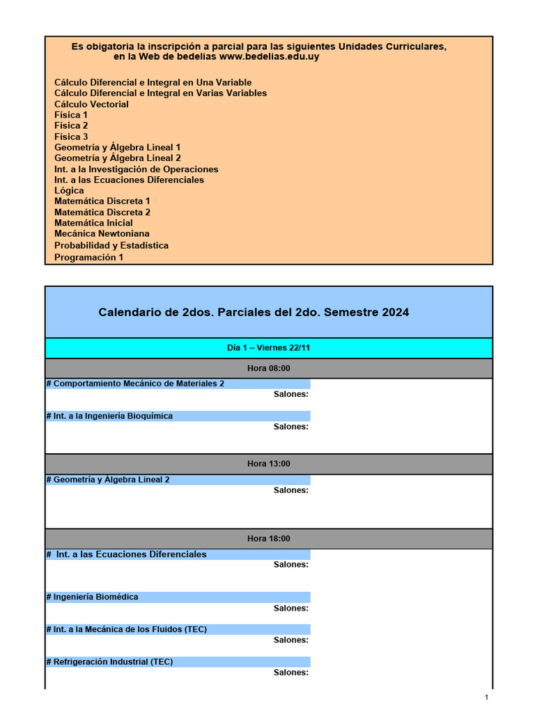Calendario 2dos. Parciales 2do. Semestre 2024-HORARIOS TENTATIVOS | PDF