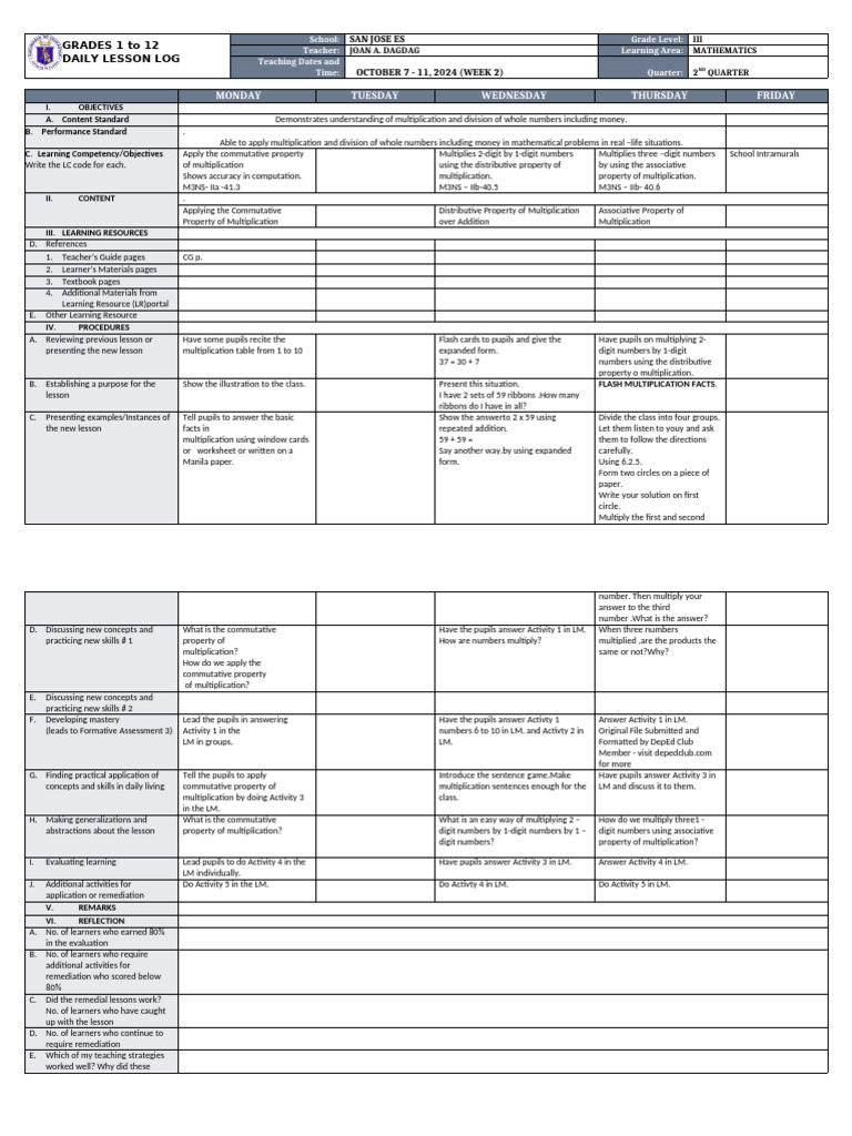 DLL - Mathematics 3 - Q2 - W2 | PDF