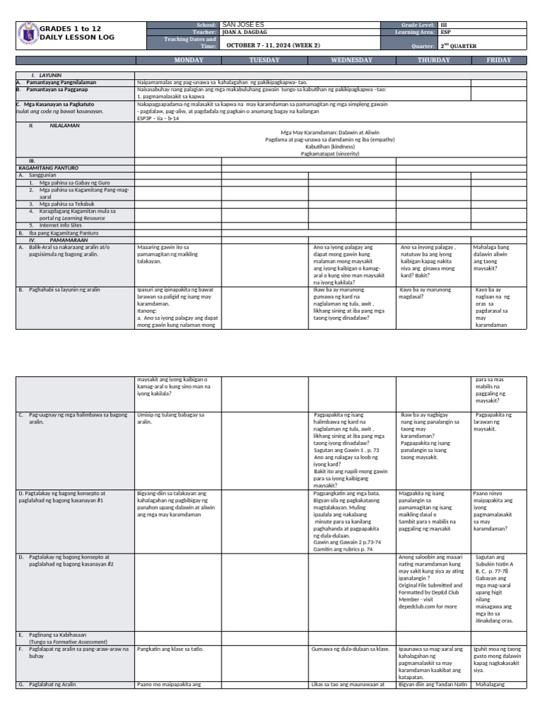 DLL - Esp 3 - Q2 - W2 | PDF