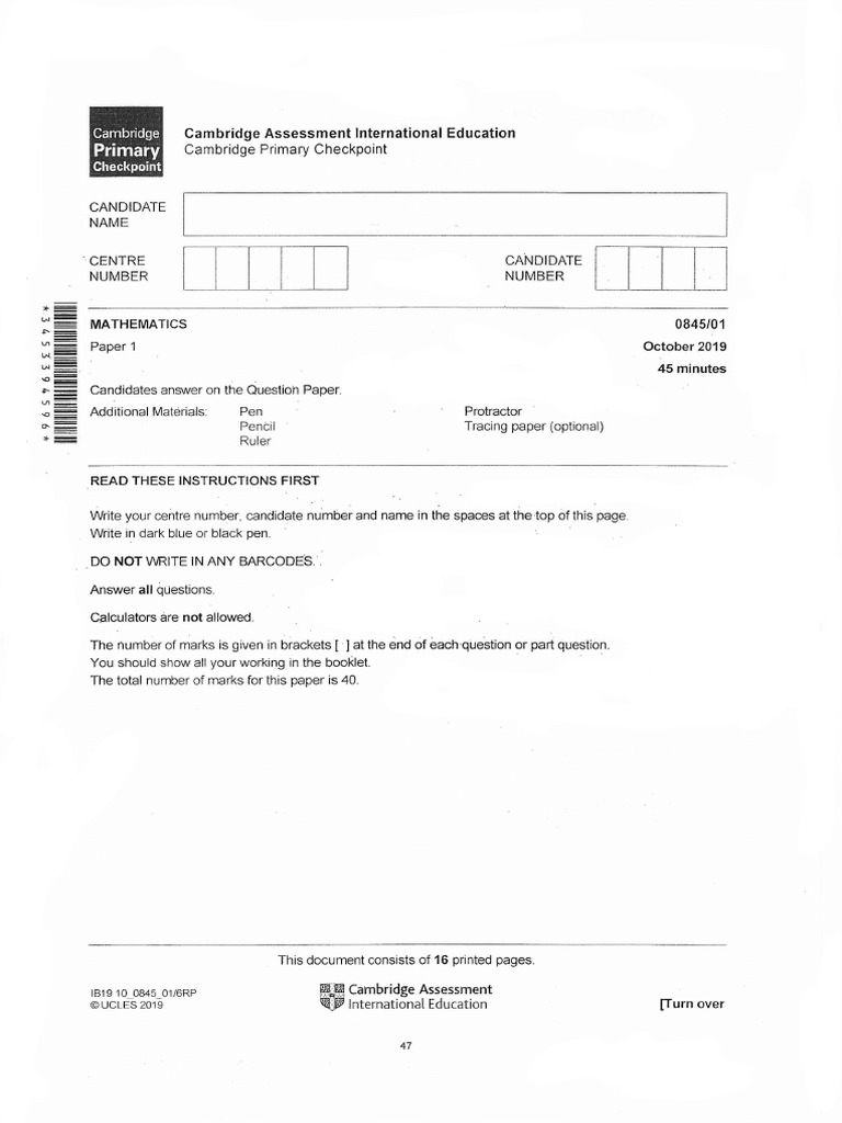 Primary Checkpoint P1 Oct 2019 | PDF